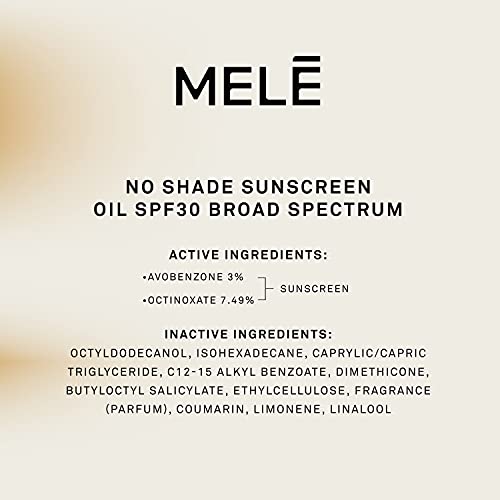 MELE Sunscreen Oil For UV Protection No Shade SPF 30 Blends In Without a Trace 1 oz, White