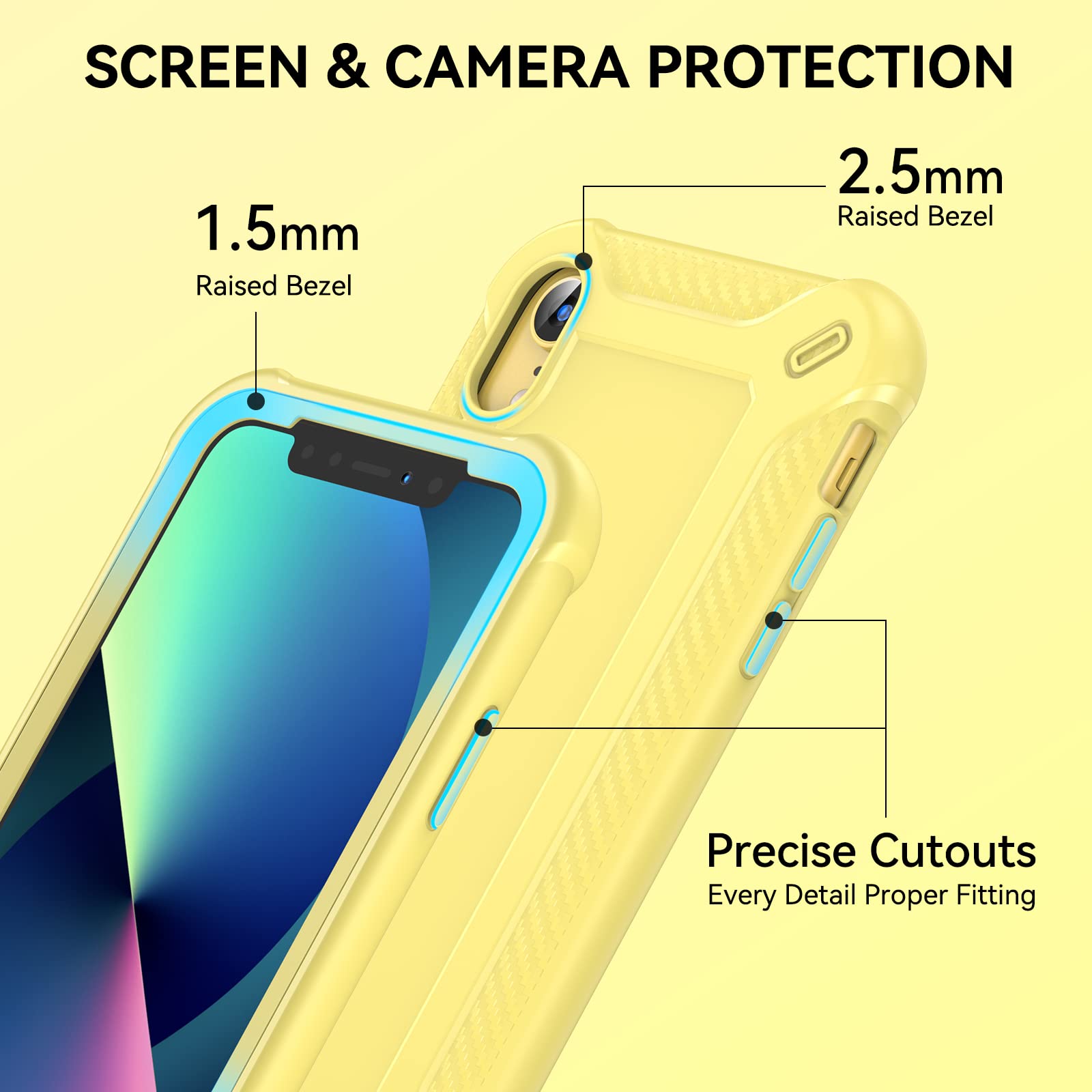 COOLQO Compatible for iPhone XR Case,[2 x Tempered Glass Screen Protector] [Non-Slip] [10 FT Military Grade Drop Protection] 360 Full Body Silicone Shockproof Protective Phone Cover, 6.1 inch, Yellow