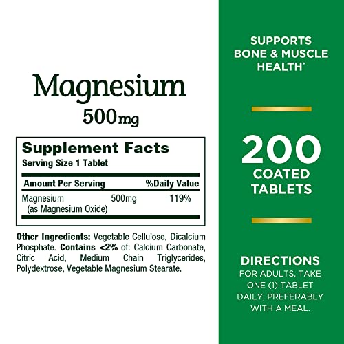 Nature’s Bounty Magnesium, Bone and Muscle Health, Tablets, 500 mg, 200 Ct