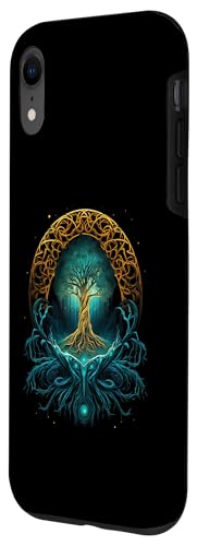 iPhone XR Odin Tree of Life Viking Valhalla Pagan Blue and Yellow Case