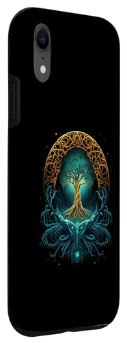 iPhone XR Odin Tree of Life Viking Valhalla Pagan Blue and Yellow Case