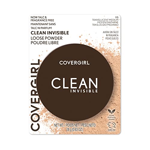 COVERGIRL Clean Invisible Loose Powder - Loose Powder, Setting Powder, Vegan Formula - Translucent Medium, 20g (0.7 oz)