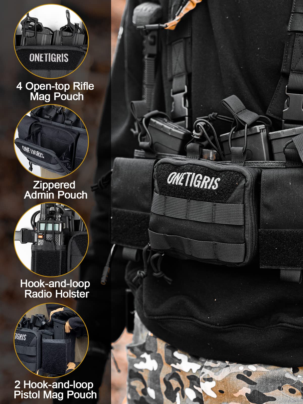 OneTigris VULTURE Chest Rig, MOLLE Chest Rigs Tactical for Outdoor, Green