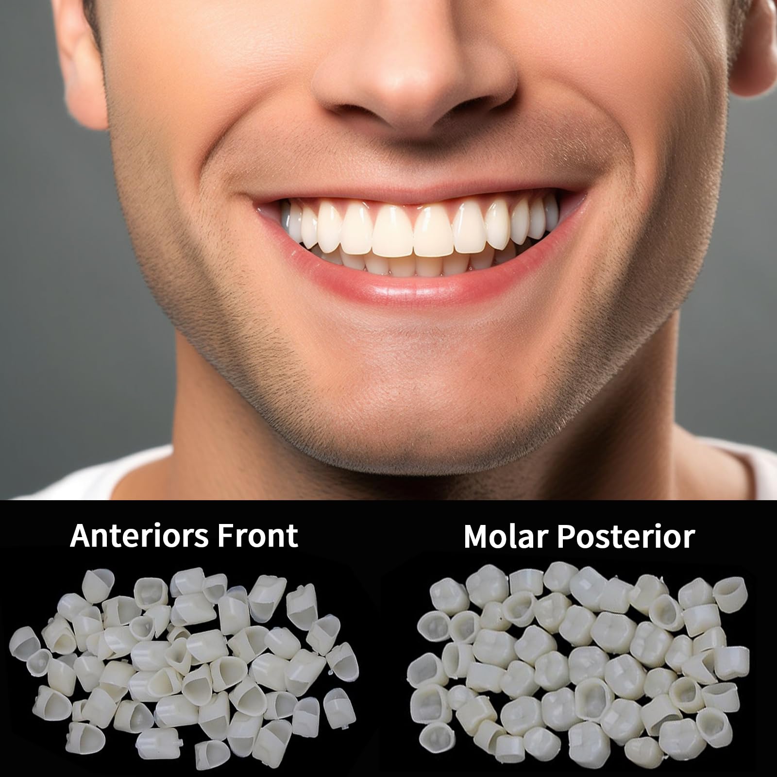 120 Pieces Fake Tooth Cap Crown Veneers Front Back Anterior and Molar Posterior Teeth with Tooth Repair Thermal Beads Cap Filler for Taching or DIY