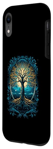 iPhone XR Odin Tree of Life Viking Valhalla Pagan Blue and Yellow Case