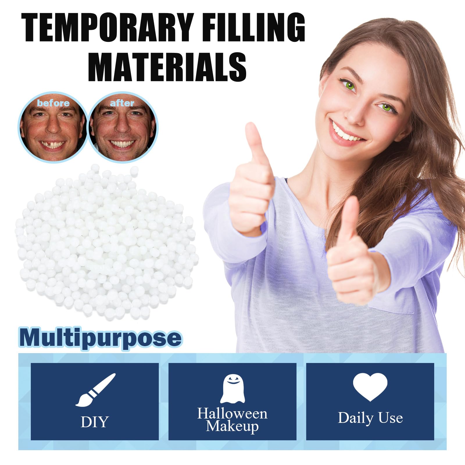 120 Pieces Fake Tooth Cap Crown Veneers Front Back Anterior and Molar Posterior Teeth with Tooth Repair Thermal Beads Cap Filler for Taching or DIY