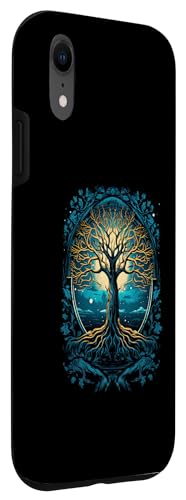 iPhone XR Odin Tree of Life Viking Valhalla Pagan Blue and Yellow Case