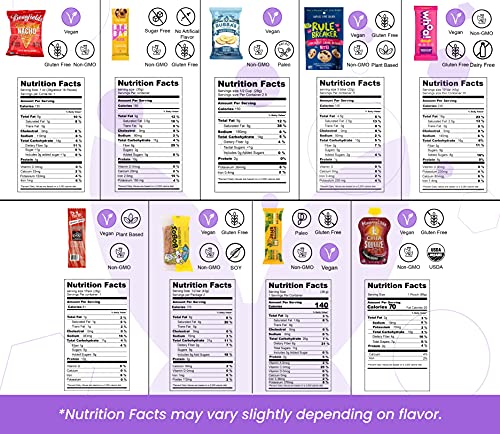 Healthy Vegan Snacks Care Package: Mix of Vegan Cookies, Protein Bars, Chips, Vegan Jerky, Fruit & Nut Snacks, Great Vegan Gift Basket Alternative