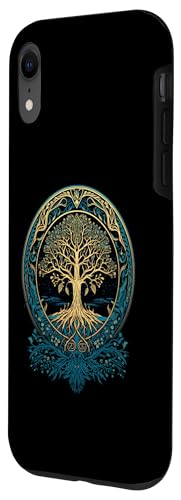 iPhone XR Odin Tree of Life Viking Valhalla Pagan Blue and Yellow Case
