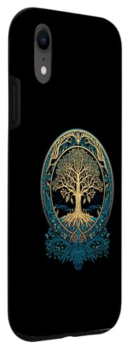 iPhone XR Odin Tree of Life Viking Valhalla Pagan Blue and Yellow Case