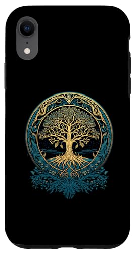 iPhone XR Odin Tree of Life Viking Valhalla Pagan Blue and Yellow Case