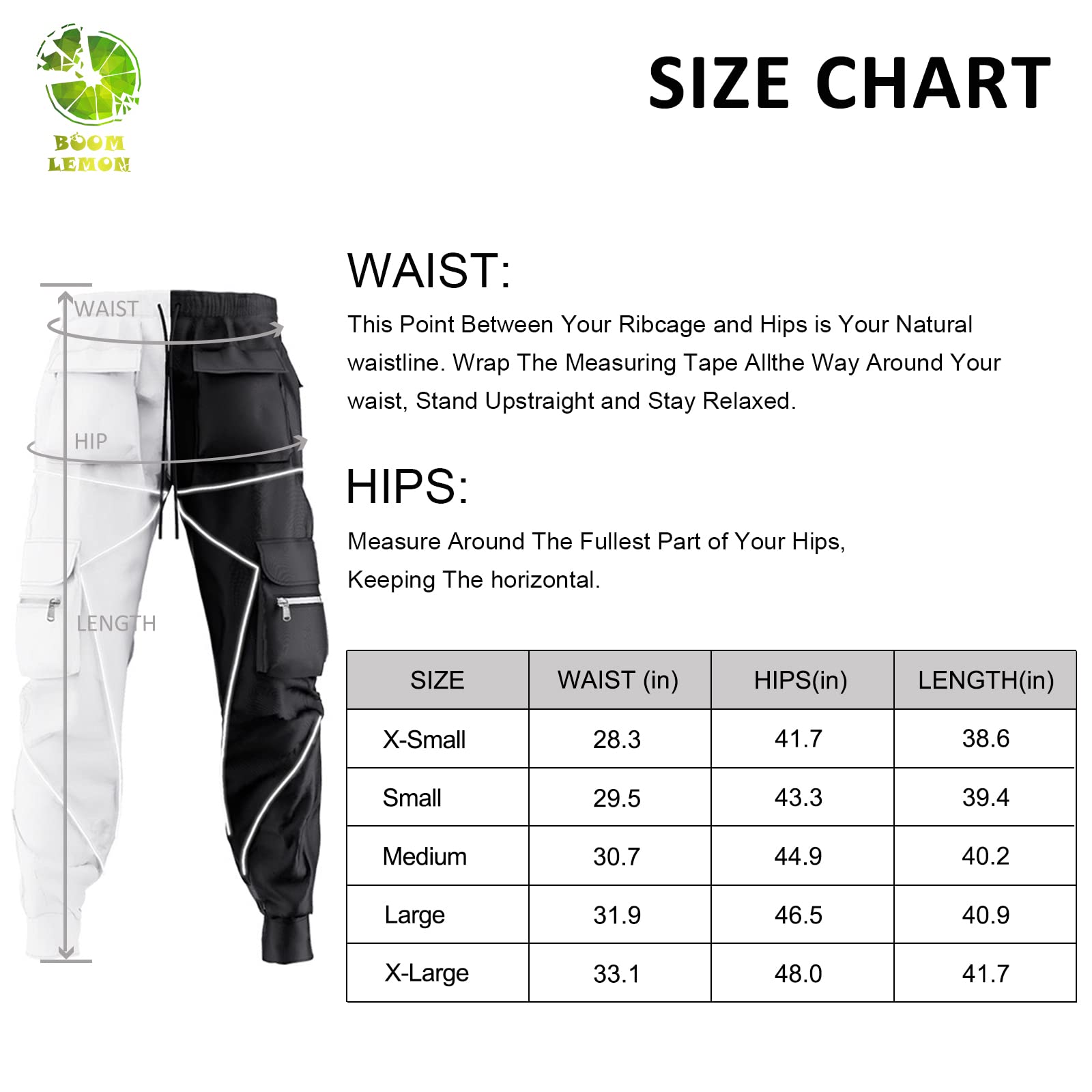 BOOMLEMON Men's Cargo Jogger Pants Reflective Technical Hip Hop Harem Pants Punk Streetwear Tactical Track Pants(Black L)