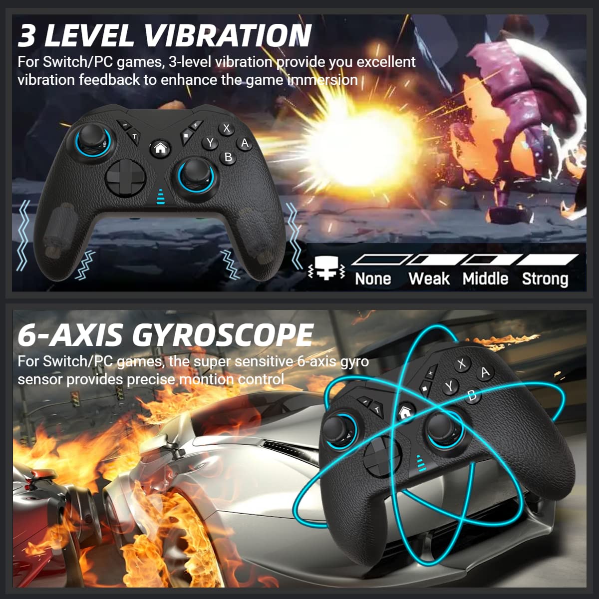 arVin Wireless Gaming Controller for iPhone/iOS/Android/PC/Steam/Switch Controllers Bluetooth Gamepad Joystick with 4 Back Button/Turbo/6-Axis Gyro/Dual Motors/RGB Light/Phone Holder/1200mAh Battery