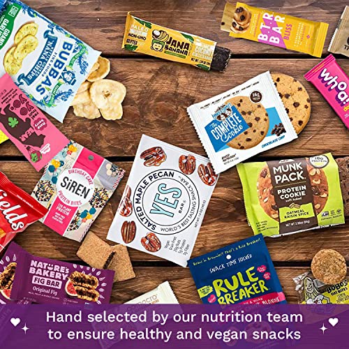 Healthy Vegan Snacks Care Package: Mix of Vegan Cookies, Protein Bars, Chips, Vegan Jerky, Fruit & Nut Snacks, Great Vegan Gift Basket Alternative