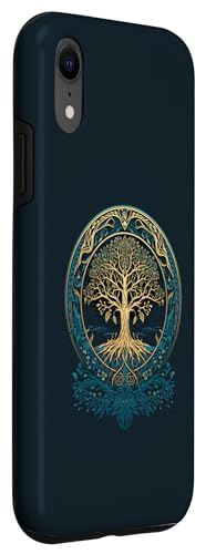 iPhone XR Odin Tree of Life Viking Valhalla Pagan Blue and Yellow Case