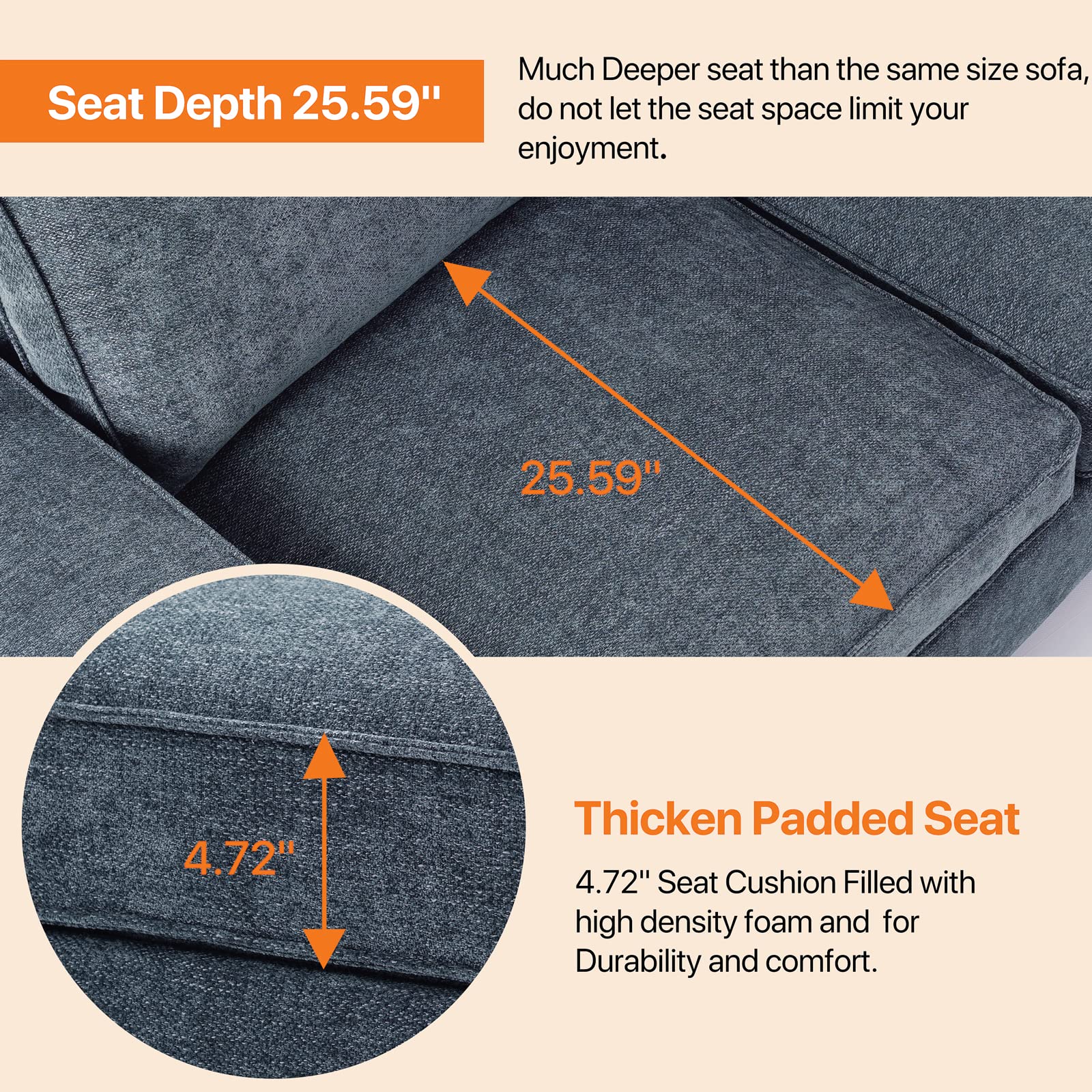 Luffield Chenille Loveseat Couch -71.3" Modern Design Sofa for Livingroom Clearance with Solid Wood, Metal Frame, Durable，Removable Back Cushion and Seat Cushion, Easy Cleaning(Blue)