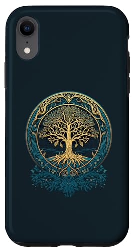 iPhone XR Odin Tree of Life Viking Valhalla Pagan Blue and Yellow Case