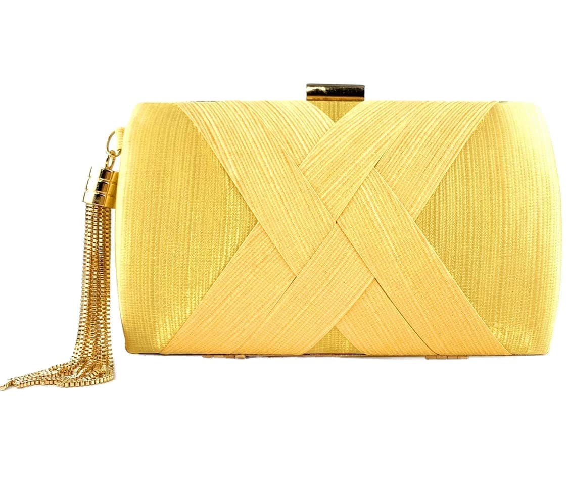 KISSCHIC Women's Elegant Tassel Evening Bag Clutch Purse for Bride Wedding Prom Night Out Party (Yellow)