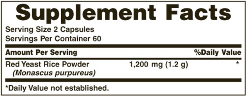 Nature's Bounty Red Yeast Rice Pills and Herbal Health Supplement, Dietary Additive, 600mg, 120 Capsules (Pack of 2)