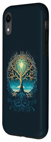 iPhone XR Odin Tree of Life Viking Valhalla Pagan Blue and Yellow Case