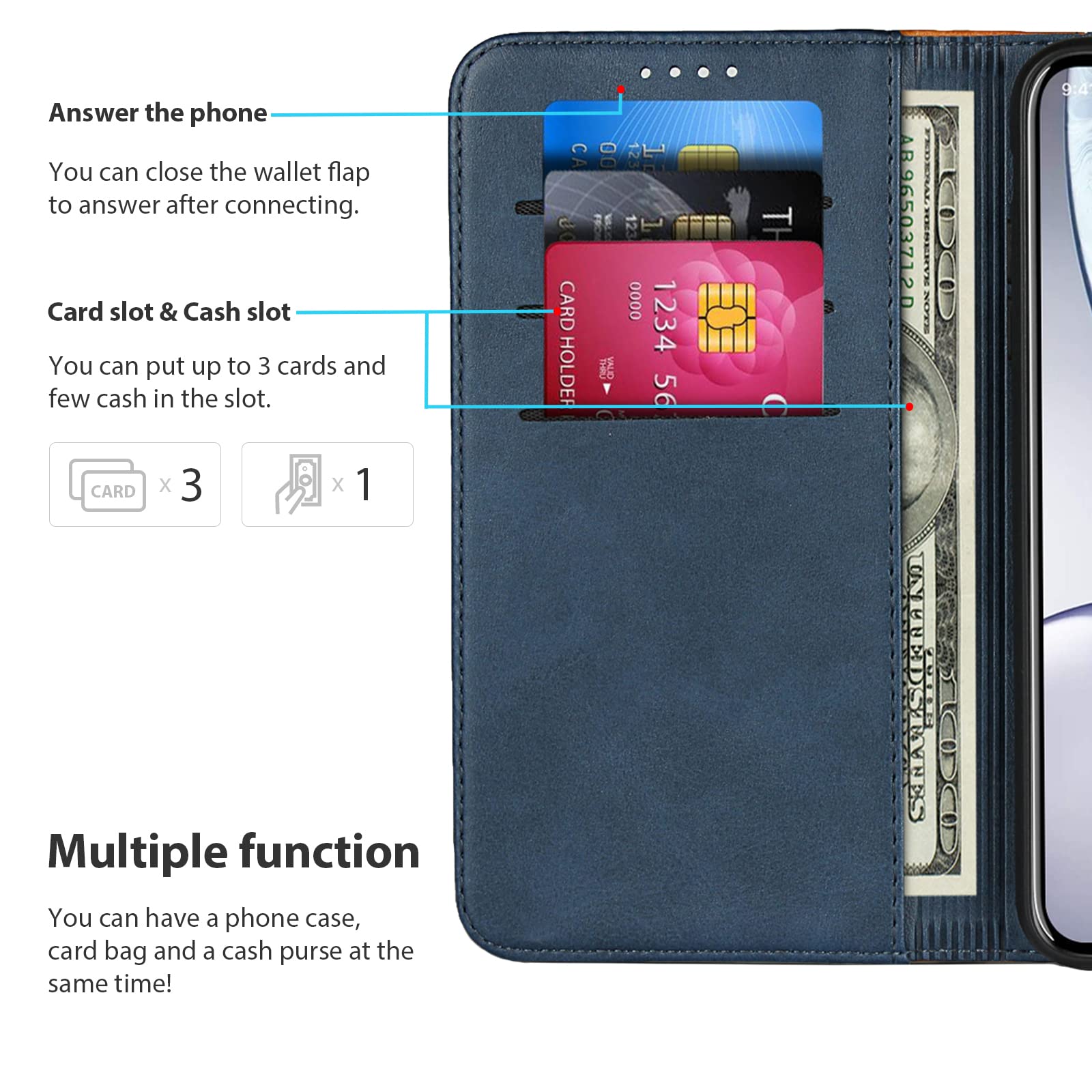 Havaya for iPhone XR Case Wallet iPhone XR Wallet case for Men with Card Holder Flip Folio Leather Cover with Credit Card Slots-Blue and Yellow