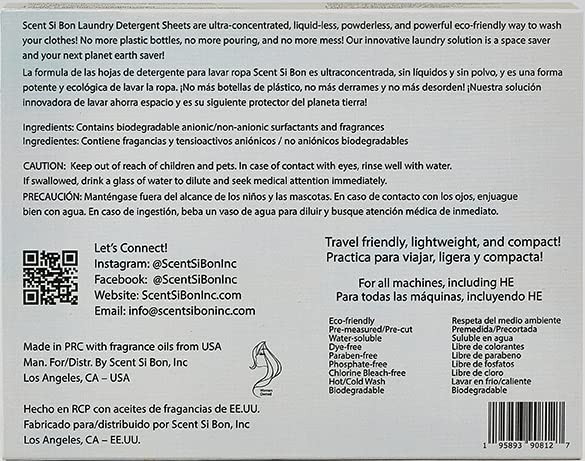 Scent Si Bon Luxury Scented Laundry Detergent Sheets, 60 Loads, Le Gris Scent Inspired by Dior Sauvage, Eco-Friendly Formula, Biodegradable Detergent Strips, Liquid-Free Laundry Sheets