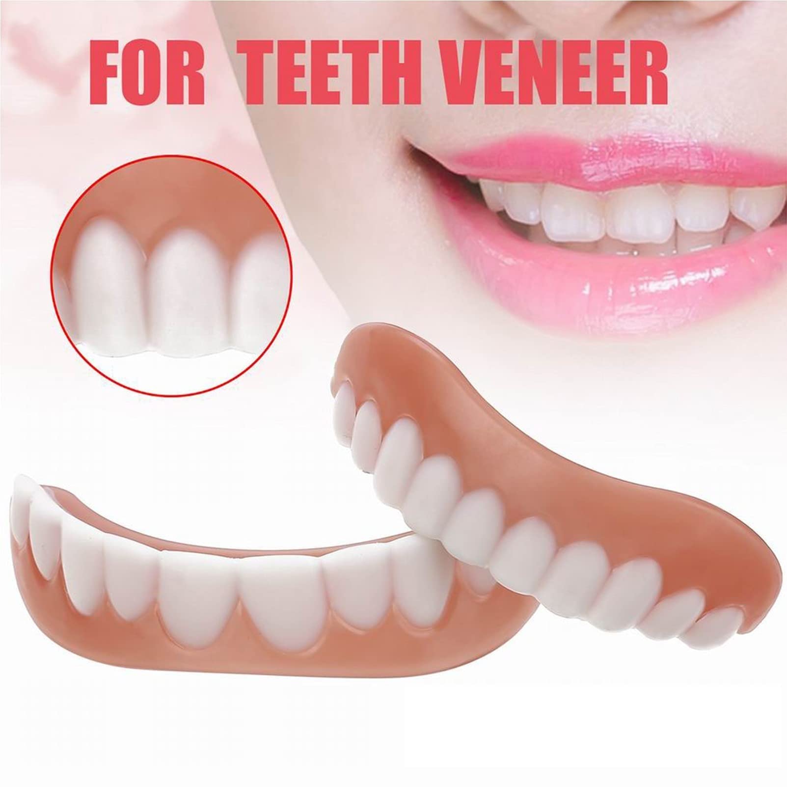 XuRX Veneers Teeth Natural Tone Temporary Dentures Teeth Top and Bottom Instant Teeth Men and Women Veneers Snap on Comfort Smile Silica Gel Dentures for Bad Teeth, 5 Pairs