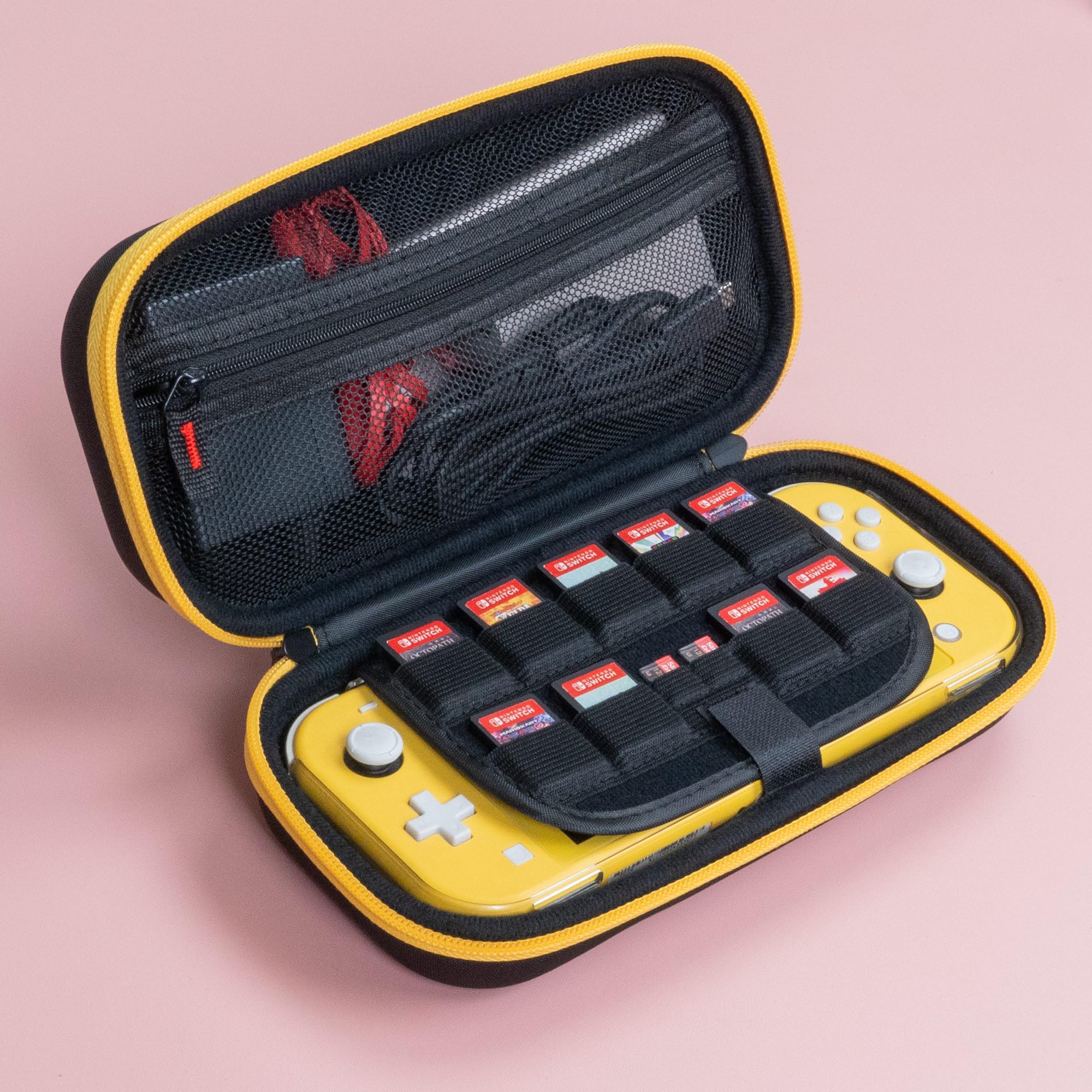 ButterFox Extra Large Carrying Case for Nintendo Switch Lite, Fits AC Adapter Charger, Compatible with JETech Protective Case and Most Grips, Game and Accessories Storage (Black/Yellow)