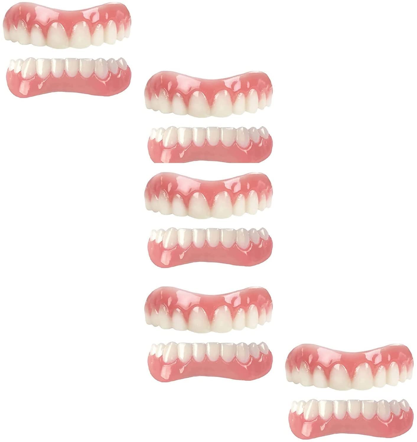 XuRX Veneers Teeth Natural Tone Temporary Dentures Teeth Top and Bottom Instant Teeth Men and Women Veneers Snap on Comfort Smile Silica Gel Dentures for Bad Teeth, 5 Pairs