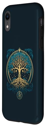 iPhone XR Odin Tree of Life Viking Valhalla Pagan Blue and Yellow Case