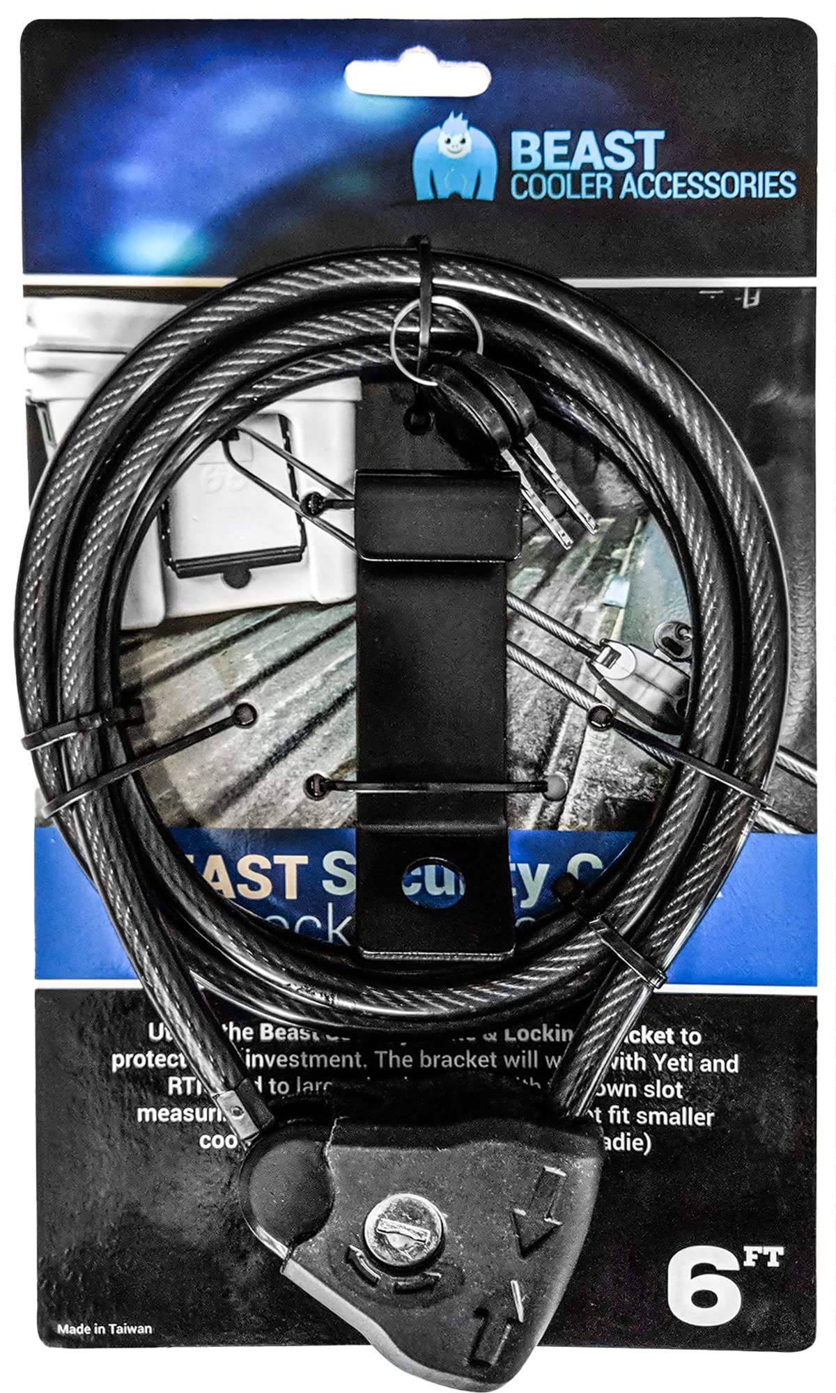 Cable Lock and Bracket in One! Compatible with Yeti & RTIC Coolers - Designed for Medium to Large Sized Yeti & Rtic Coolers (Does Not Fit Roadie) and Other Outdoor Equipment Such As Your Bike or Kayak