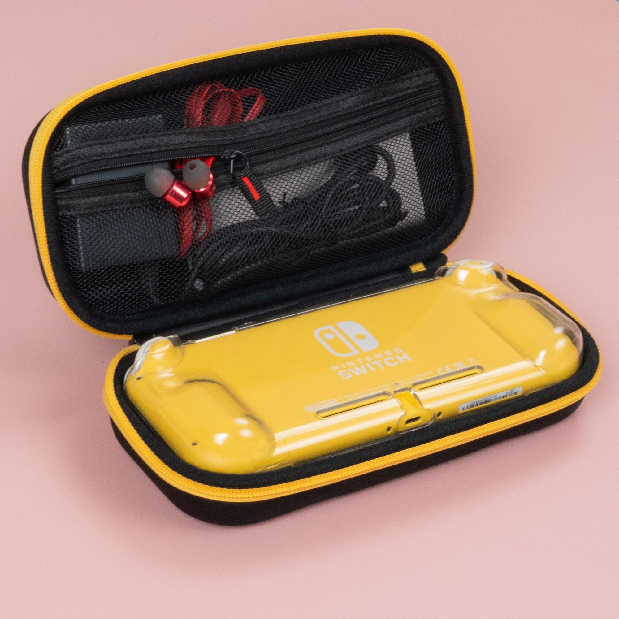 ButterFox Extra Large Carrying Case for Nintendo Switch Lite, Fits AC Adapter Charger, Compatible with JETech Protective Case and Most Grips, Game and Accessories Storage (Black/Yellow)