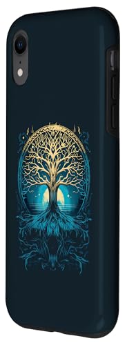 iPhone XR Odin Tree of Life Viking Valhalla Pagan Blue and Yellow Case