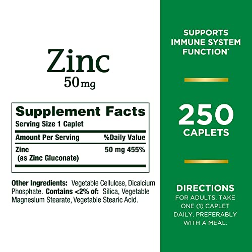 Nature’s Bounty Zinc 50mg, Immune Support & Antioxidant Supplement, Promotes Skin Health 250 Caplets