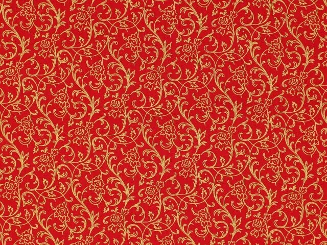 Merry Christmas, Metallic Gold Swirls, Scarlet Red, Christmas Fabric, Santee Printworks, 48413-Red, Made in USA, by The Yard
