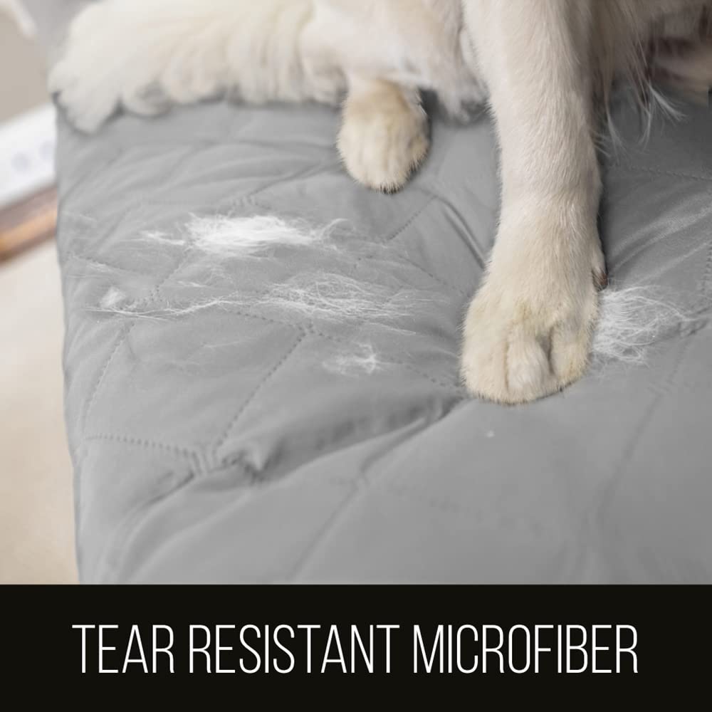 Sofa Shield Loveseat Slip Cover with Patented Strap, Cushion Protector, Reversible Stain, Dog Tear Resistant Slipcover, Quilted Microfiber 54β Seat, Washable Covers, Dogs Pets Kids Light Gray Charcoal