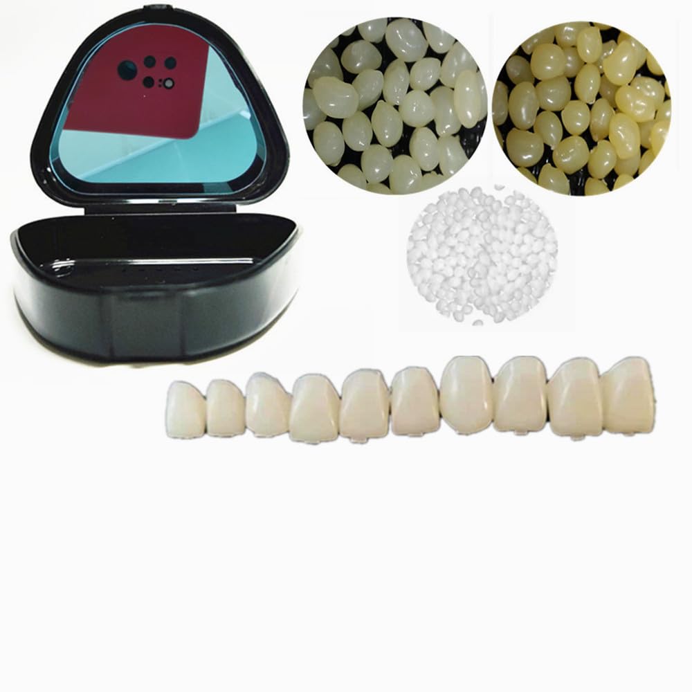 10pcs Dental Oral Fake Teeth Tooth Covers molds with 3Colors Repair Snap on Smile Veneers Dentures Adhesive Beads Cosmetic Kits