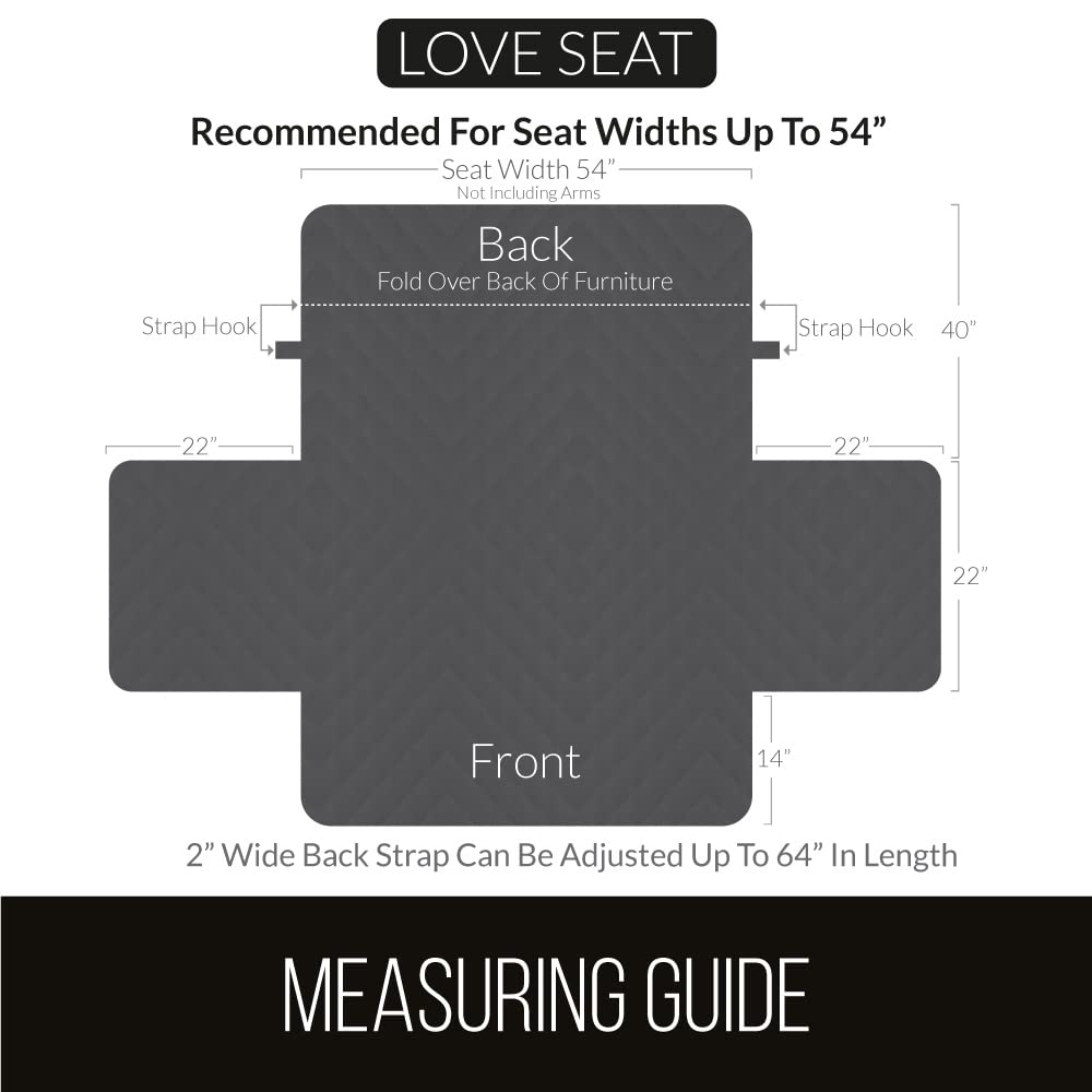 Sofa Shield Loveseat Slip Cover with Patented Strap, Cushion Protector, Reversible Stain, Dog Tear Resistant Slipcover, Quilted Microfiber 54β Seat, Washable Covers, Dogs Pets Kids Light Gray Charcoal