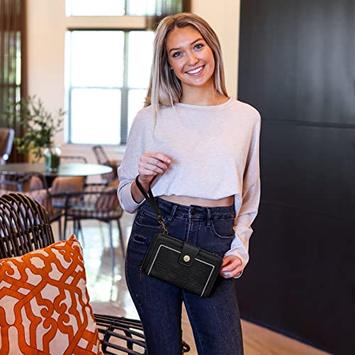S-ZONE Crossbody Cell Phone Purse Wristlet Wallets for Women RFID Blocking Phone Wallet with 2 Straps