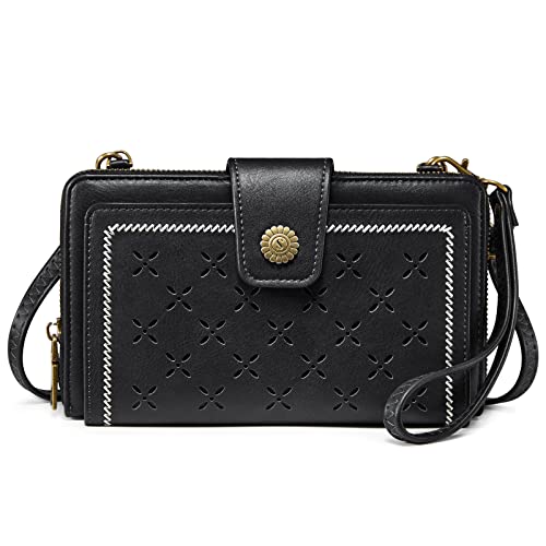 S-ZONE Crossbody Cell Phone Purse Wristlet Wallets for Women RFID Blocking Phone Wallet with 2 Straps