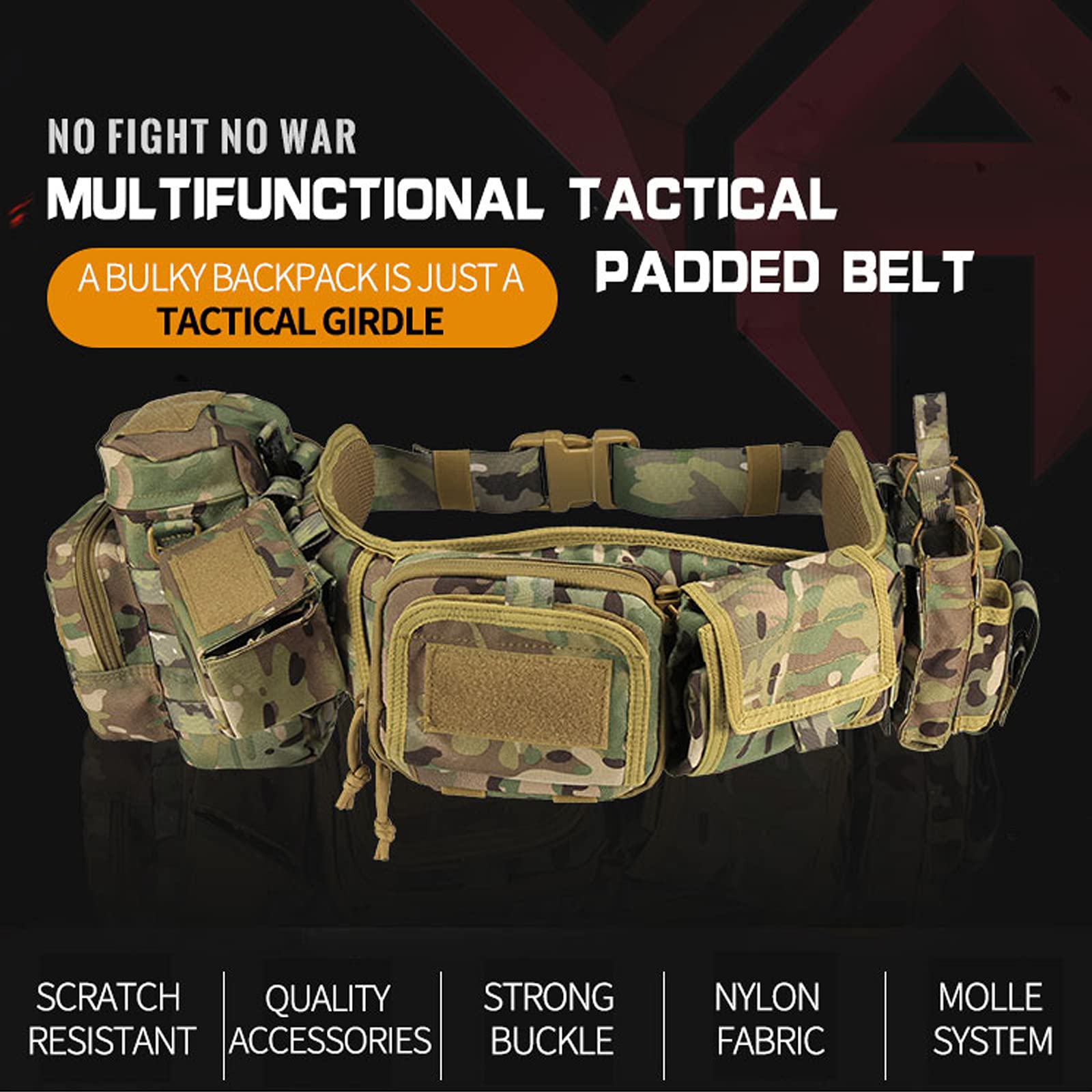 5 in 1 Tactical Duty Padded Belts for Law Enforcement Modular Heavy Equipment Police Duty Utility Belt with Pouches (CP)