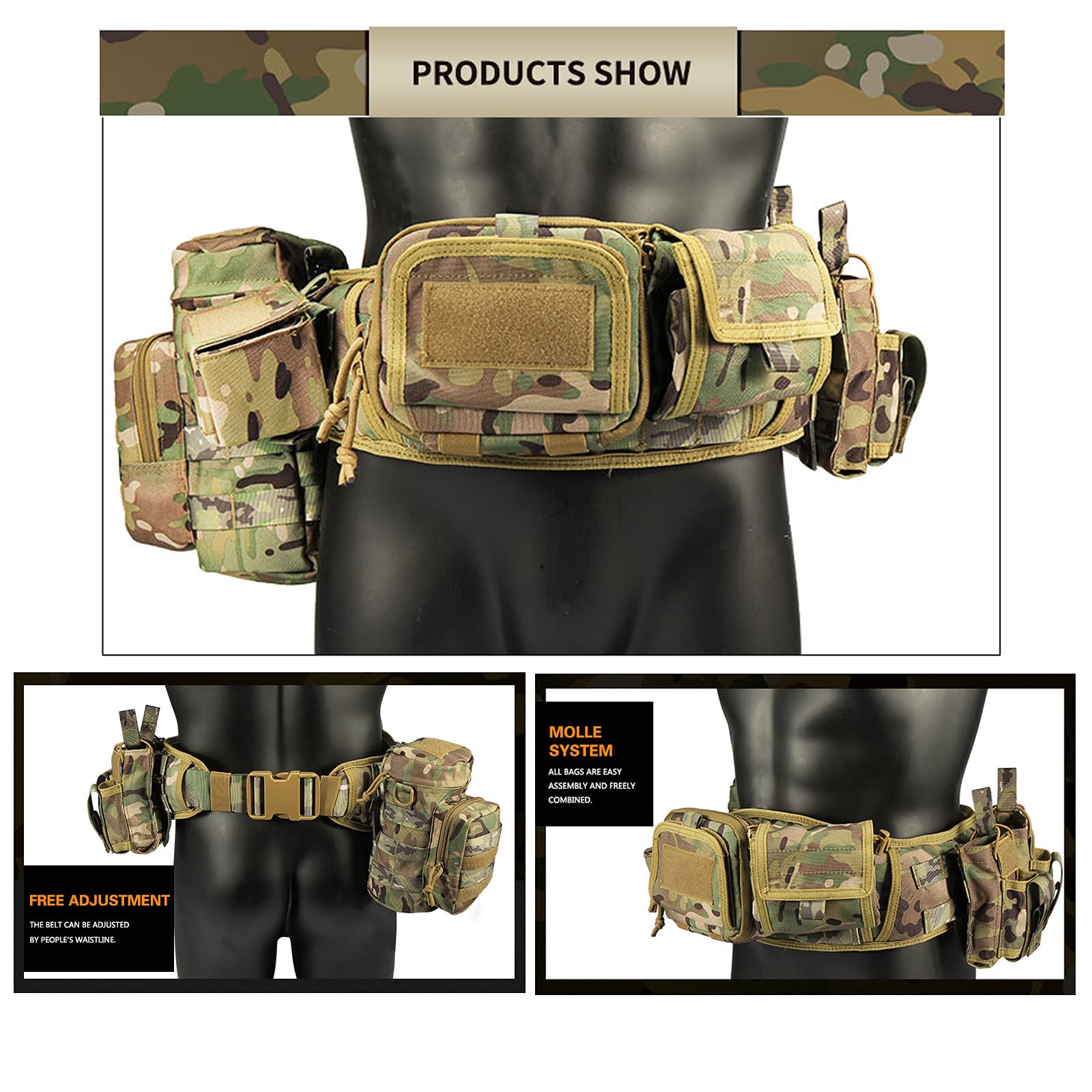 5 in 1 Tactical Duty Padded Belts for Law Enforcement Modular Heavy Equipment Police Duty Utility Belt with Pouches (CP)