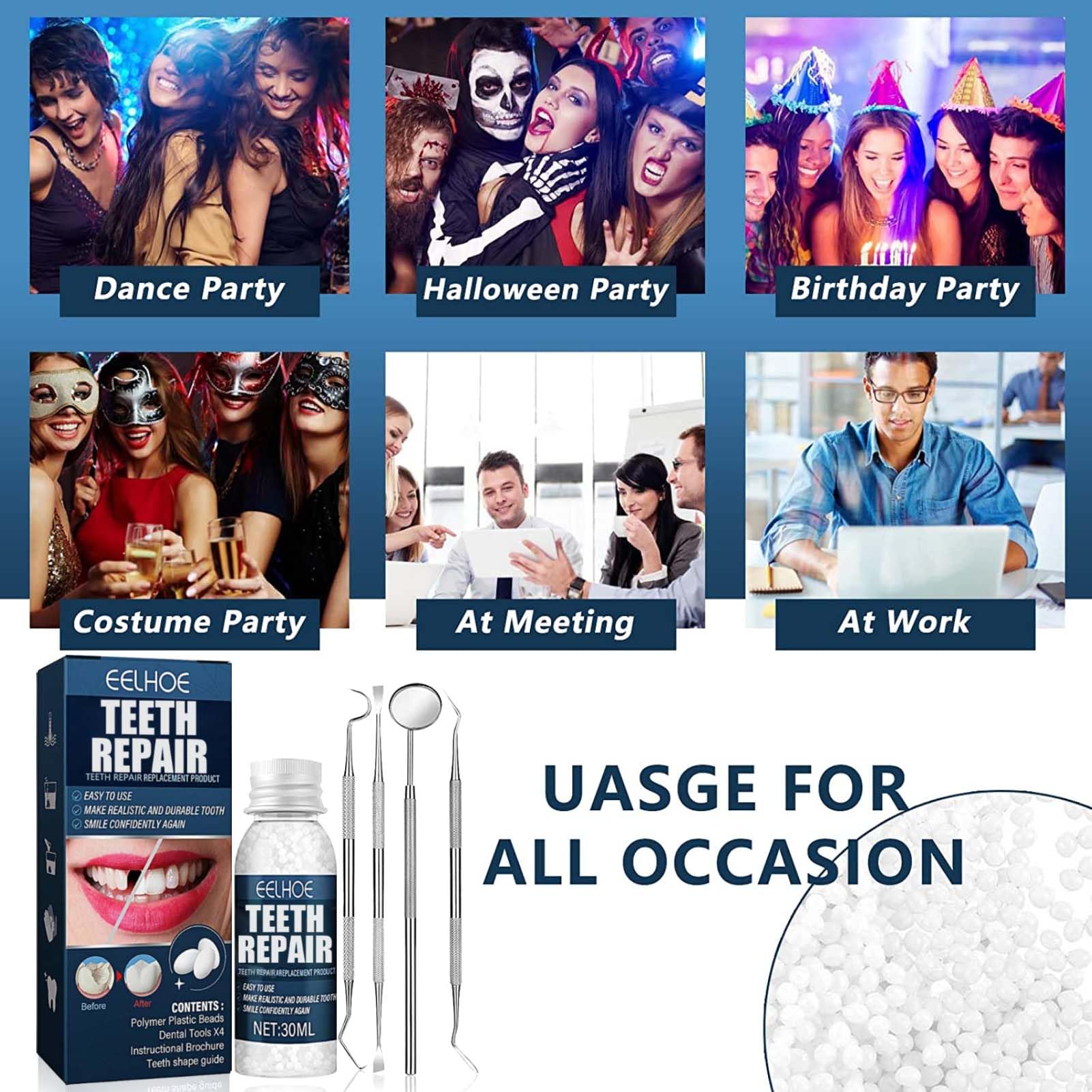 Teeth Repair Kit,Tooth Repair Kit for Missing Teeth, Cavity Filler for Teeth,Temp Tooth Beads with 4 Dental Tools, Repair Missing or Broken Teeth, Snap On Instant and Confident Smile