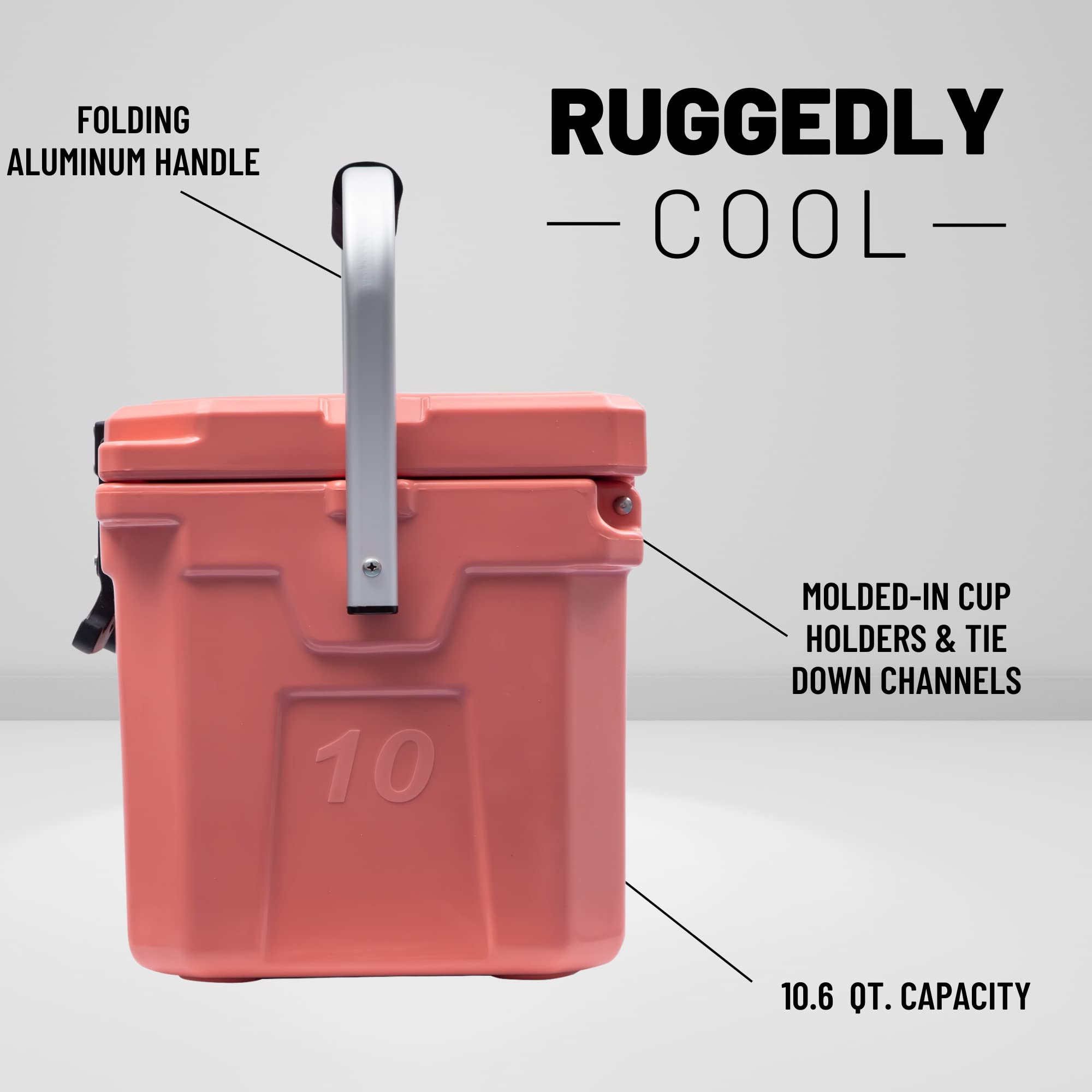 CAMP-ZERO 10L-10.6 Quart Portable Hard Cooler Ice Chest, Perfect for Drinks, Lunch, Beach, Picnics, Boating, Camping and Travel with 2 Molded-in Cup Holders and Folding Aluminum Handle