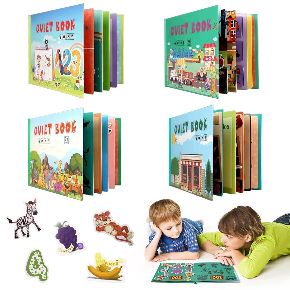 cykapu 4 Pack Preschool Learning Quiet Book for Toddlers, Montessori Activity Toys Busy Book, Educational Learning Toy for Toddlers 3-6, Travel Toy Gifts for Boys Girls