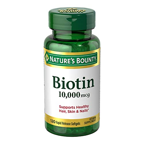 Natureās Bounty Biotin, Supports Healthy Hair, Skin and Nails, 10,000 mcg, Rapid Release Softgels, 120 Ct