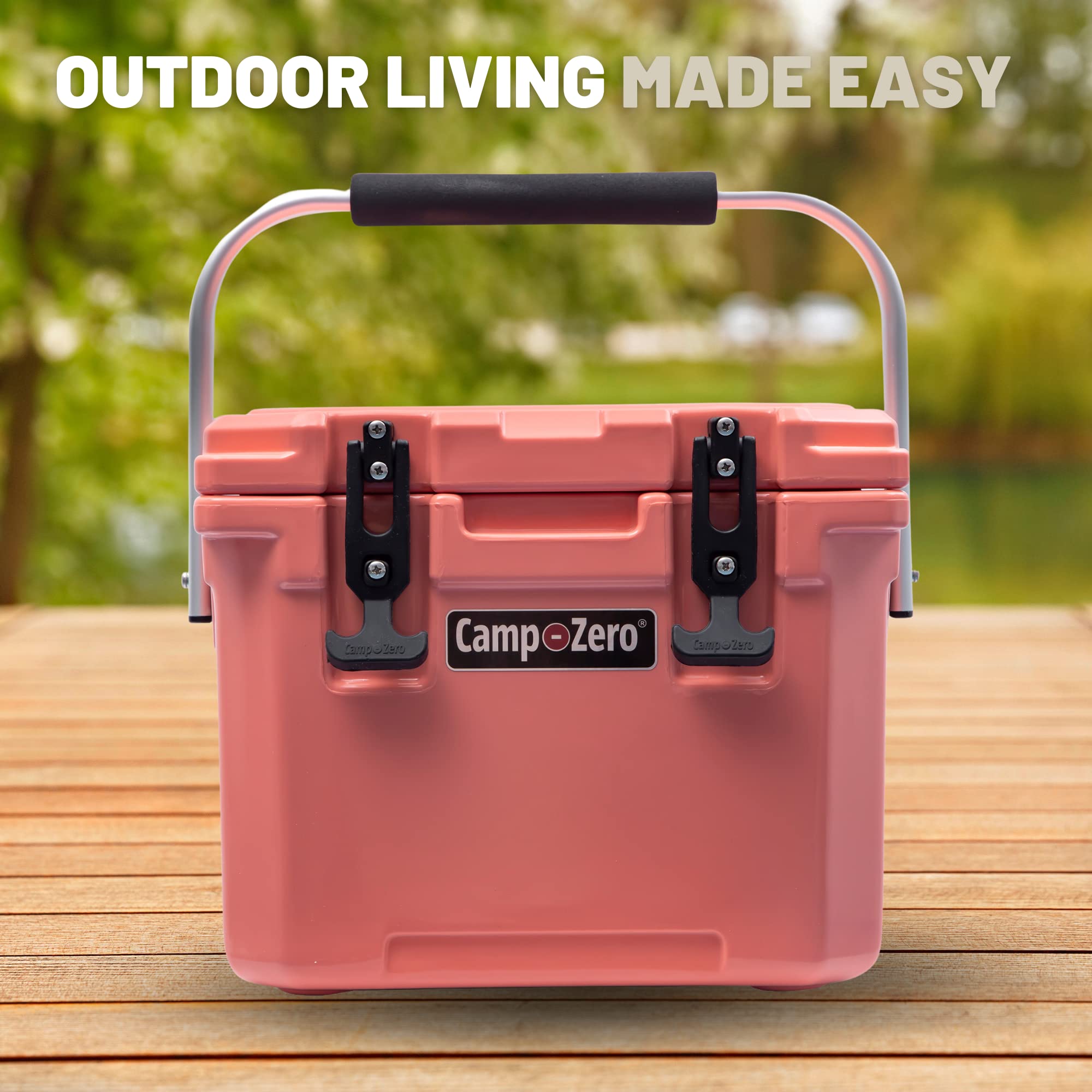 CAMP-ZERO 10L-10.6 Quart Portable Hard Cooler Ice Chest, Perfect for Drinks, Lunch, Beach, Picnics, Boating, Camping and Travel with 2 Molded-in Cup Holders and Folding Aluminum Handle