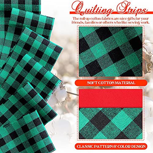 Tatuo 45 Pieces Christmas Jelly Soft Rolls Buffalo Plaid Fabric Strips Rolls Quilting Fabric Roll up Craft Patchwork Strips for Handmade Favors, 2.5 x 40 Inches(Classic Style)