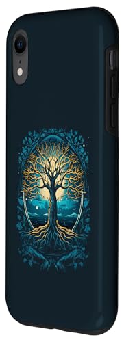 iPhone XR Odin Tree of Life Viking Valhalla Pagan Blue and Yellow Case