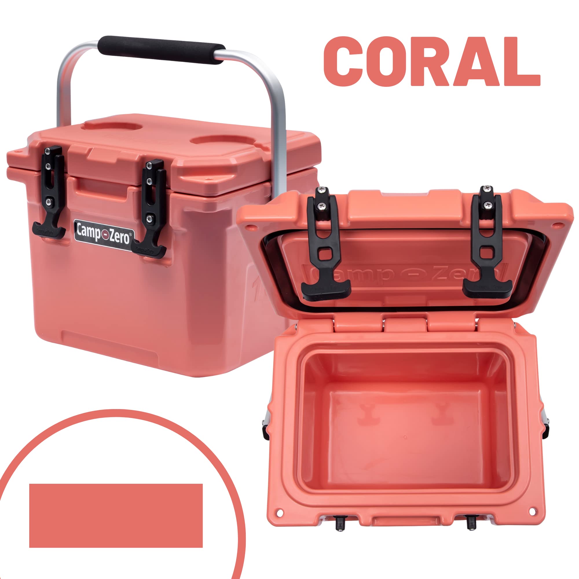 CAMP-ZERO 10L-10.6 Quart Portable Hard Cooler Ice Chest, Perfect for Drinks, Lunch, Beach, Picnics, Boating, Camping and Travel with 2 Molded-in Cup Holders and Folding Aluminum Handle